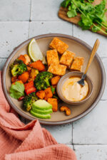Crispy Tofu Veggie Sheet Pan with Thai Hummus - Full of Plants