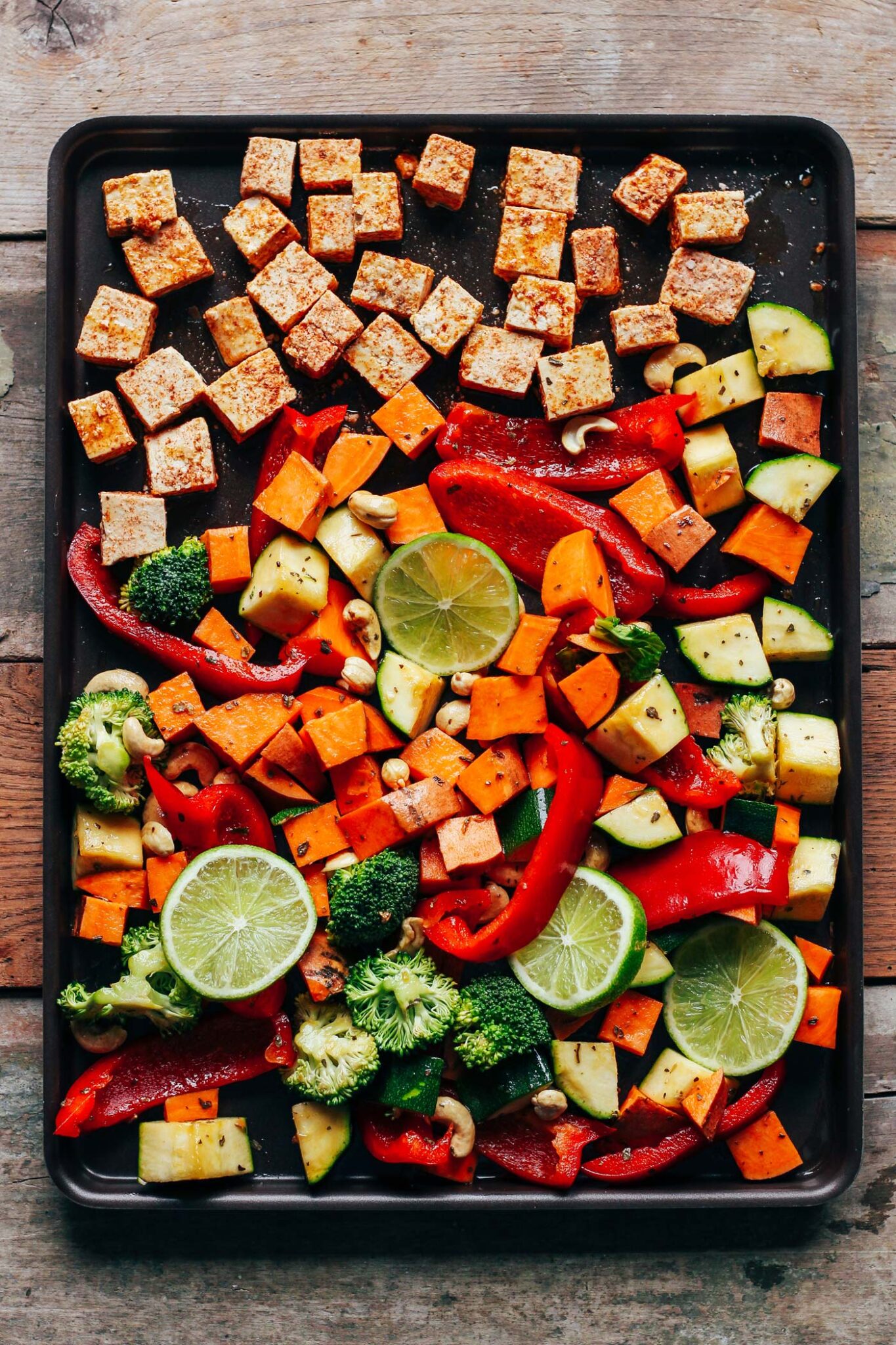 Crispy Tofu Veggie Sheet Pan with Thai Hummus - Full of Plants