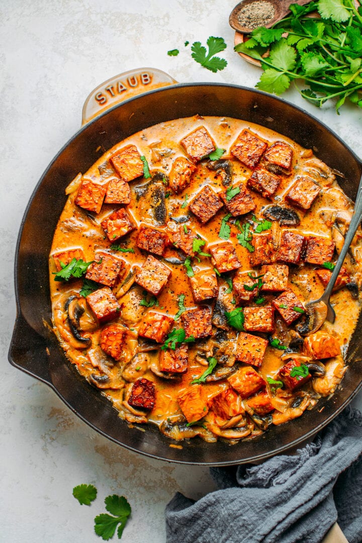 Tempeh in Creamy Mushroom Coconut Sauce - Full of Plants