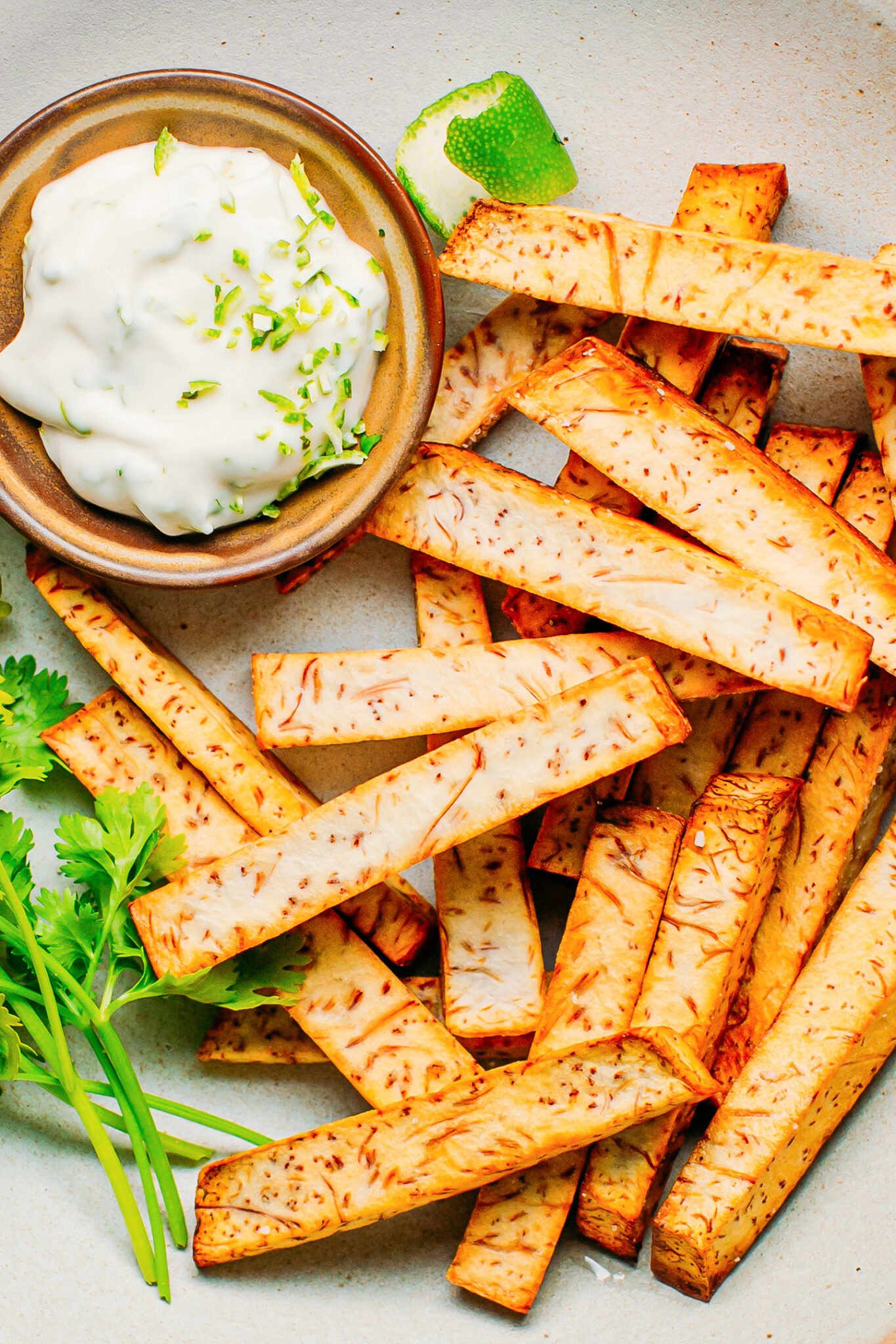 Taro Fries with Cilantro Mayo - Full of Plants