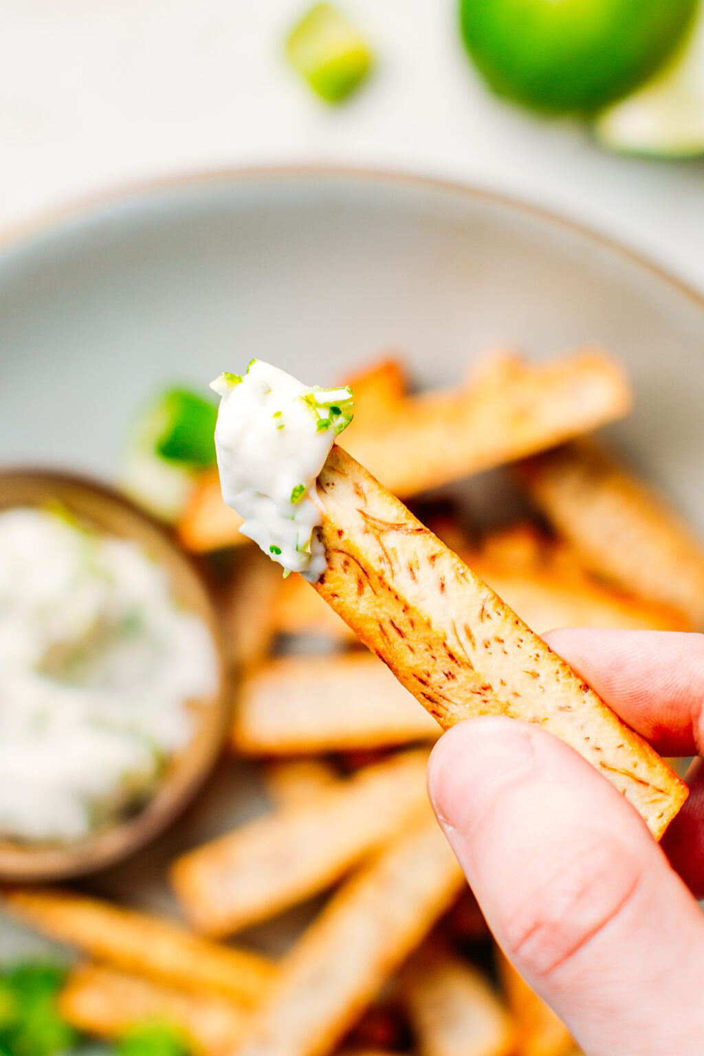 Taro Fries with Cilantro Mayo - Full of Plants