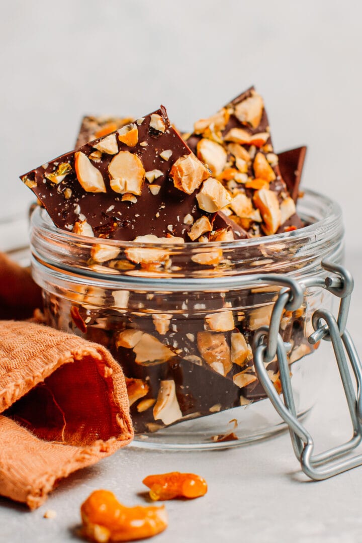 Chocolate Bark with Caramelized Cashews - Full of Plants